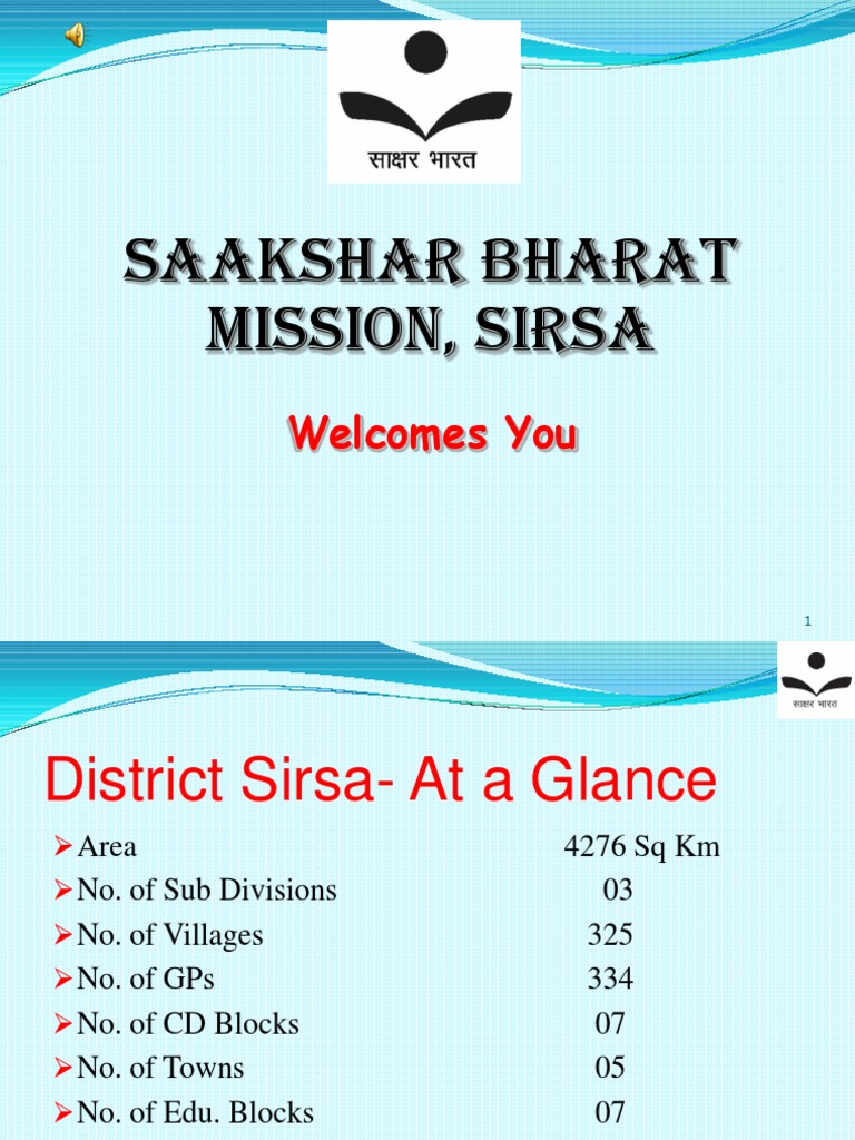 Saakshar Bharat Mission, Sirsa: Welcomes You | PDF | Literacy | Cognition
