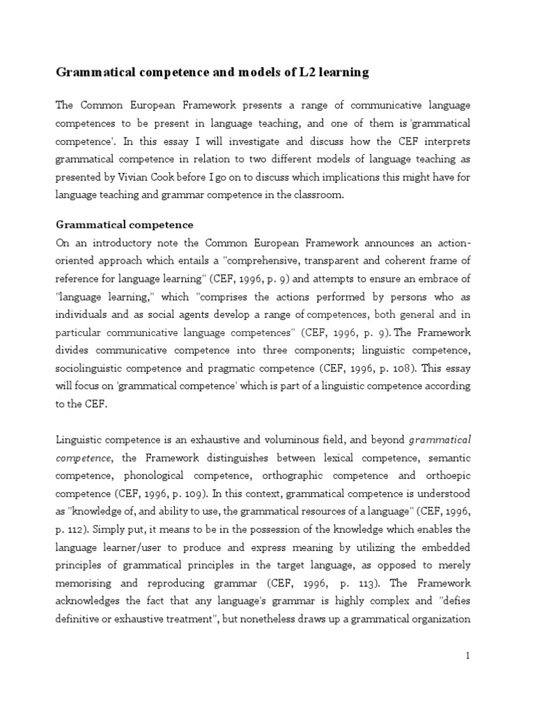 Grammatical Competence and Models of L2 Learning | PDF | Second ...