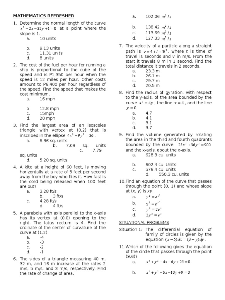 Mathematics Refresher: S M/ S M/ S M/ S M/ T T V | PDF | Velocity ...
