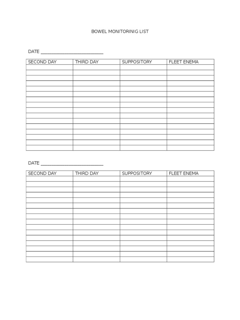 Bowel Monitoring Log Template | PDF | Finance & Money Management