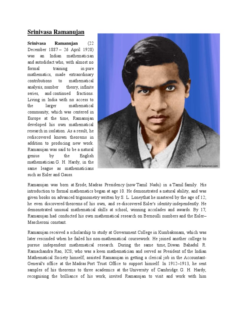 Srinivasa Ramanujan | Download Free PDF | Pi | Series (Mathematics)