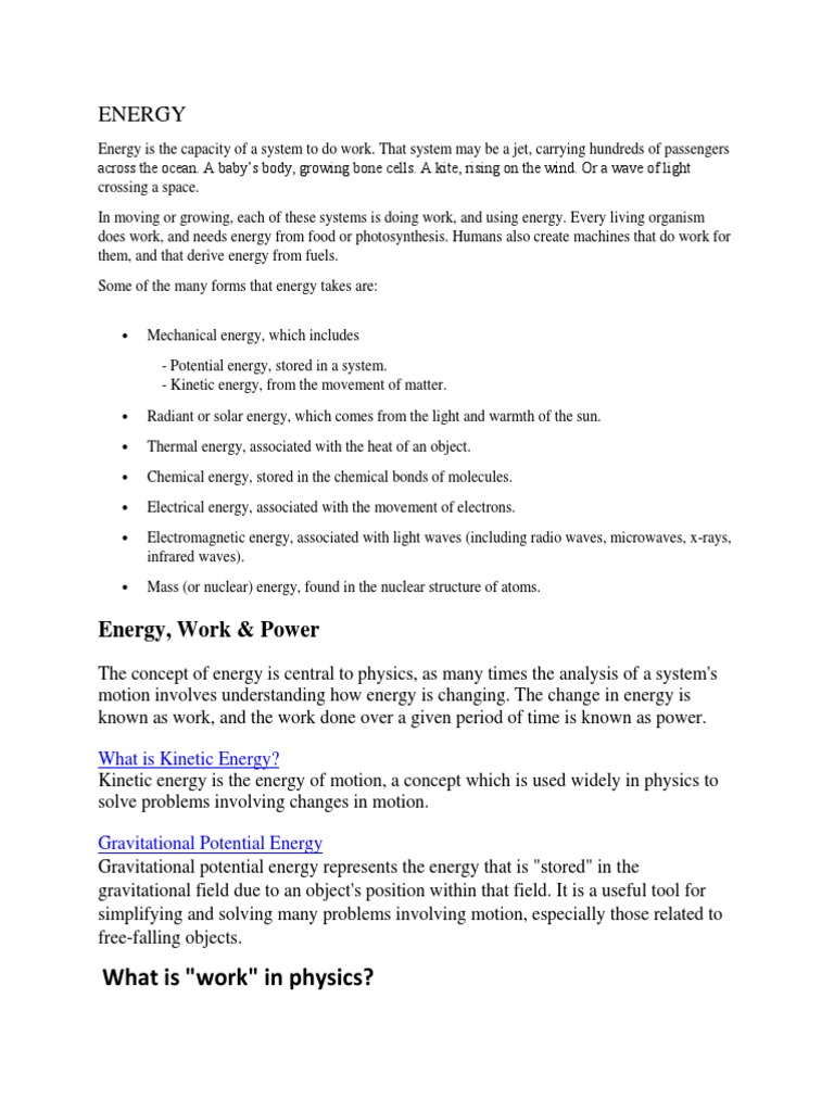 Forms of Energy and Work Explained | PDF | Force | Potential Energy