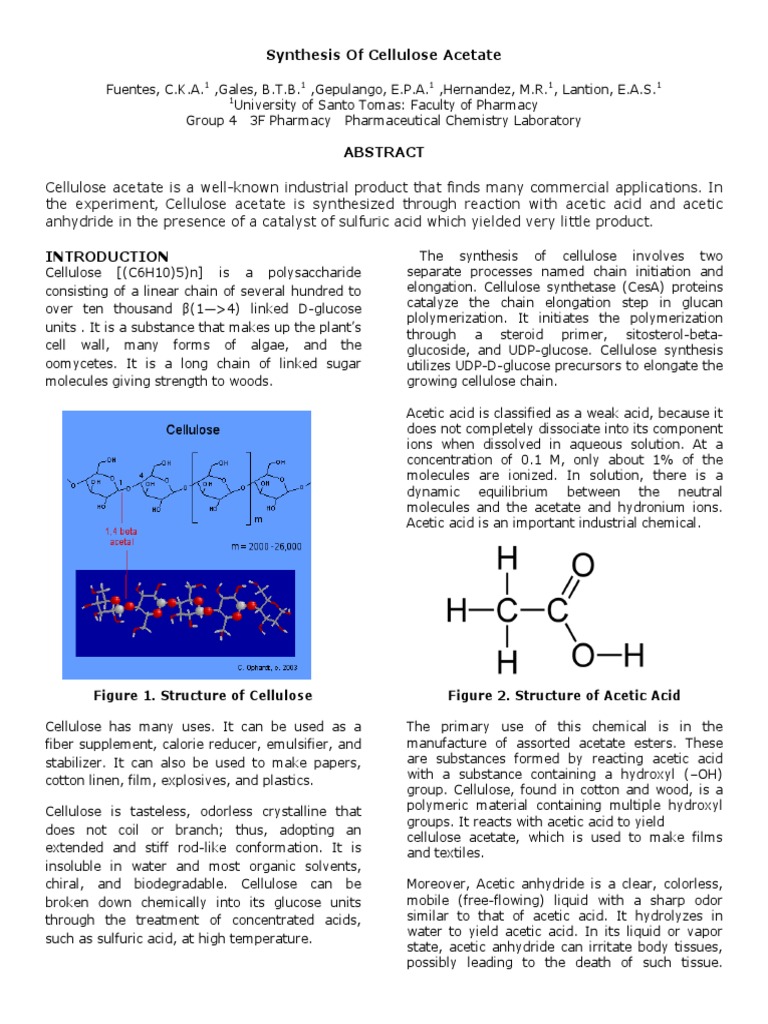 Synthesis of Cellulose Acetate | PDF | Cellulose | Acetic Acid