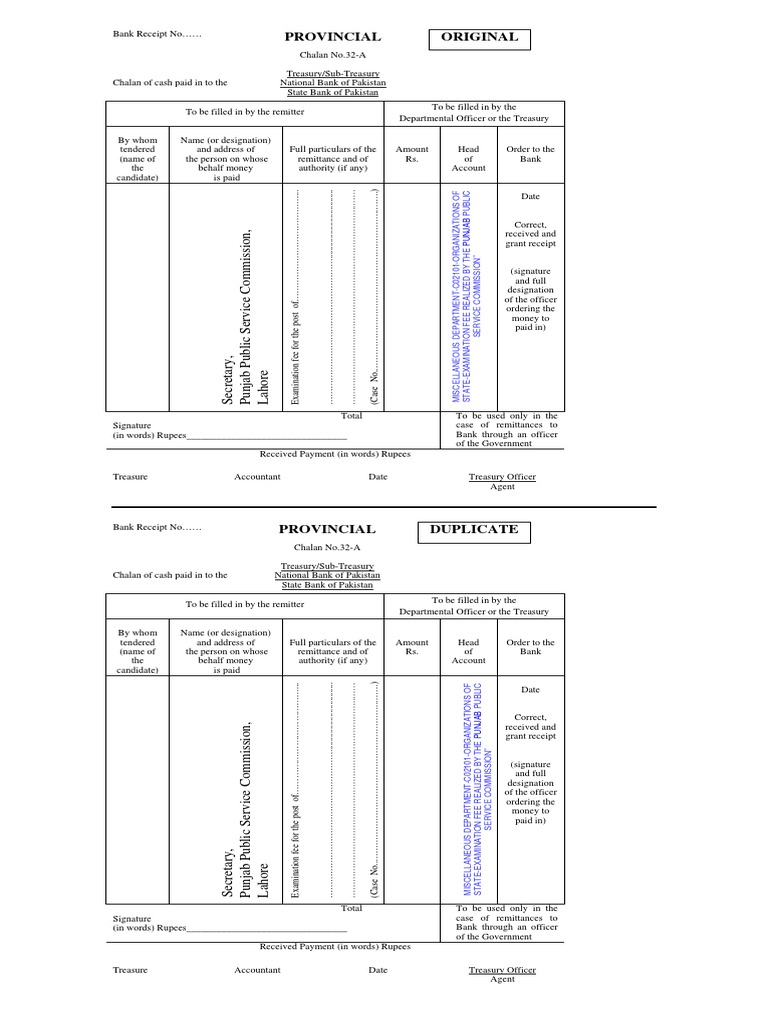 Challan Form PPSC - Punjab Public Service Commission Pakistan | United ...