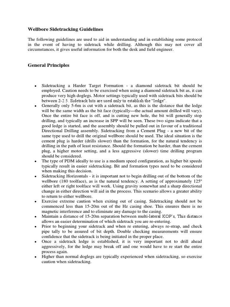 Wellbore Sidetracking Guidelines | PDF | Drill | Drilling