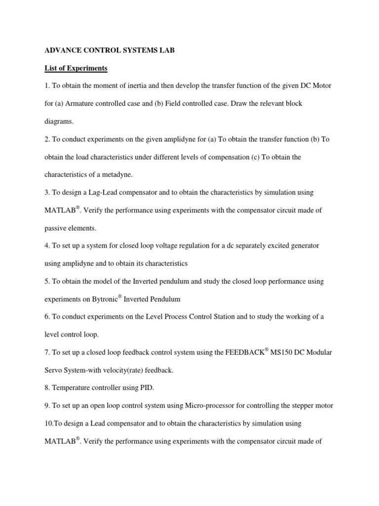 Advance Control Systems Lab | PDF | Control System | Feedback