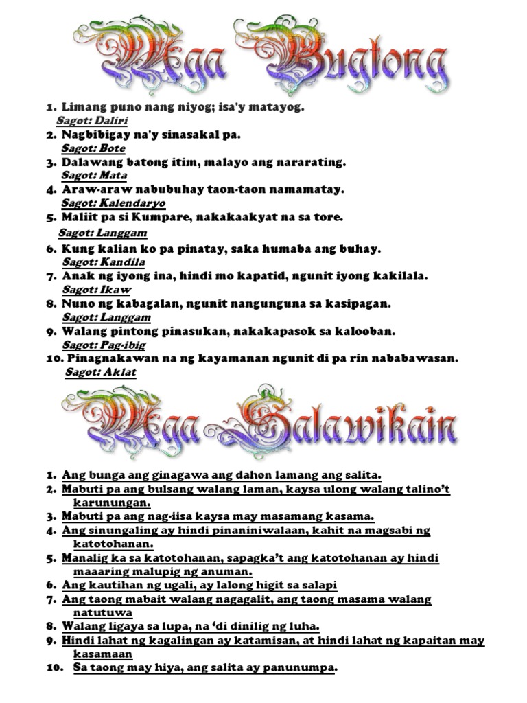 Mga Bugtong at Salawikain | PDF