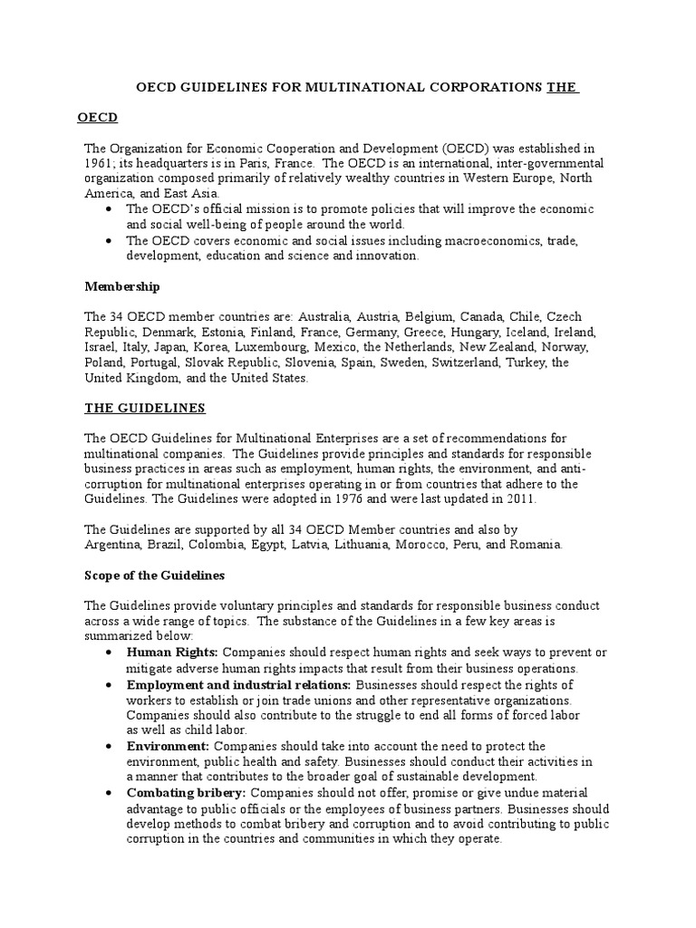 OECD Guidelines For Multinational Enterprises Summary PDF | PDF ...
