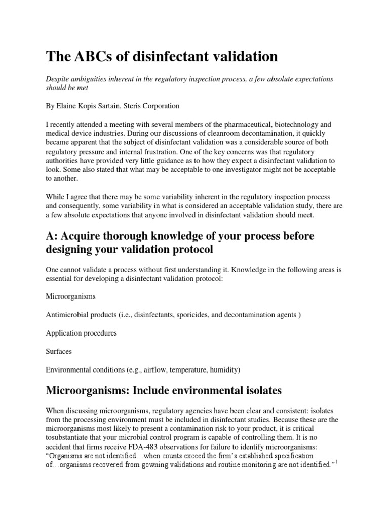 The ABCs of Disinfectant Validation | PDF | Disinfectant | Antimicrobial