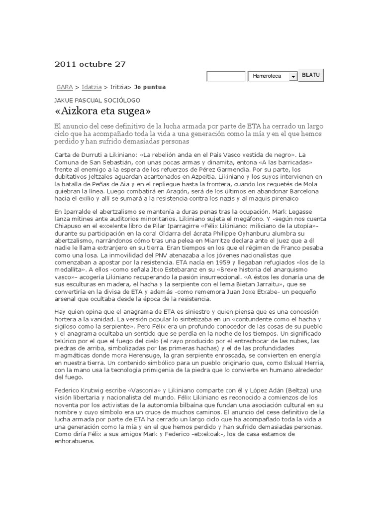 2011 Octubre 27. Aizkora Eta Sugea | PDF | País Vasco (Comunidad ... 2011 Octubre 27. Aizkora Eta Sugea | PDF | País Vasco (Comunidad ...