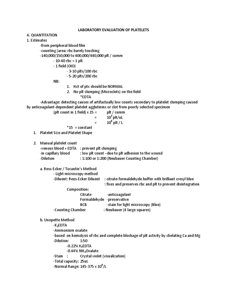 Laboratory Evaluation of Platelets | PDF | Platelet | Tissue (Biology)