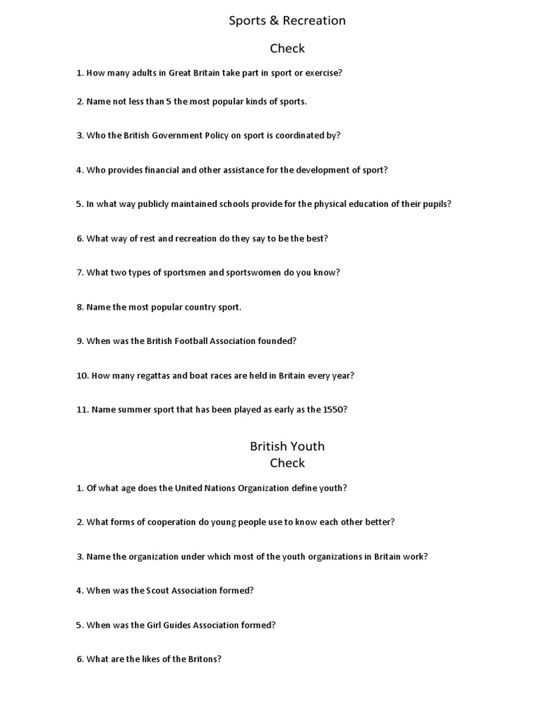 Test Sports&Recreation | PDF