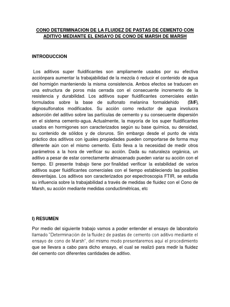 Informe de Cono de Marsh............ | PDF | Cemento | Espectro ...