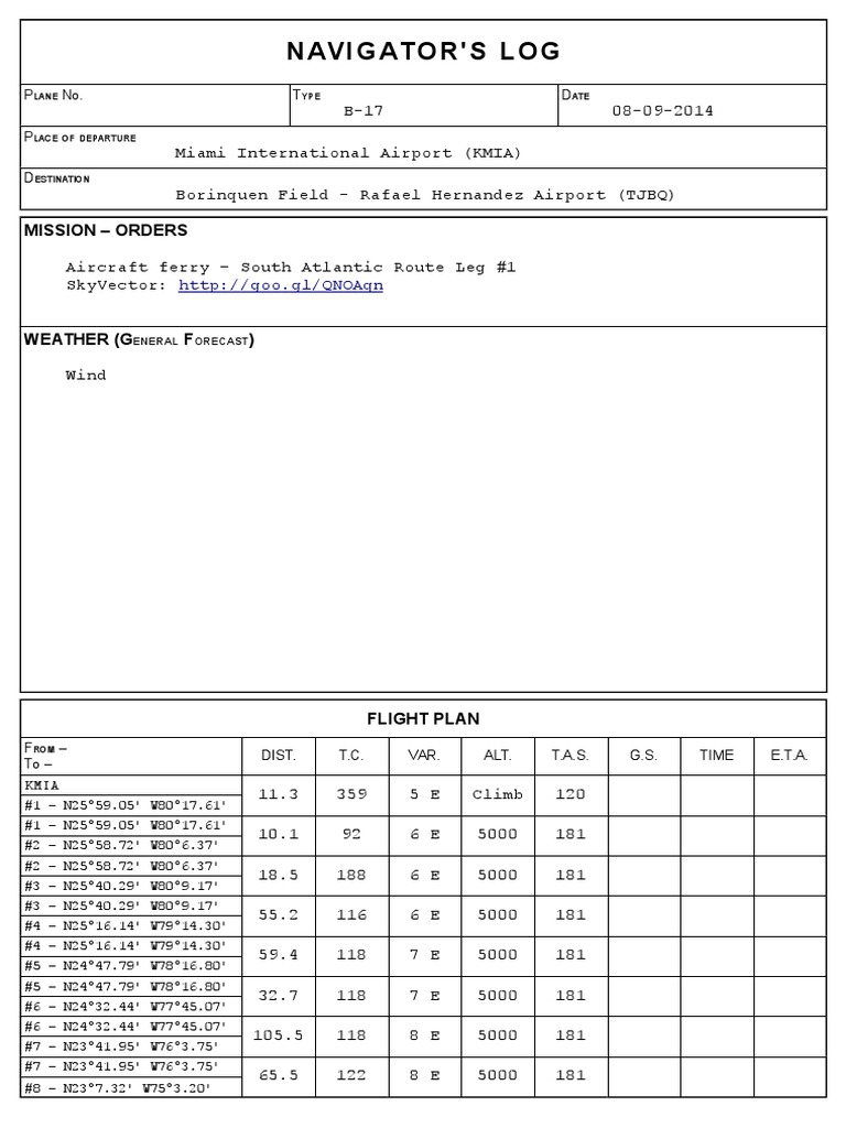B-17 Flight Log for South Atlantic Route | PDF | Business | Technology ...
