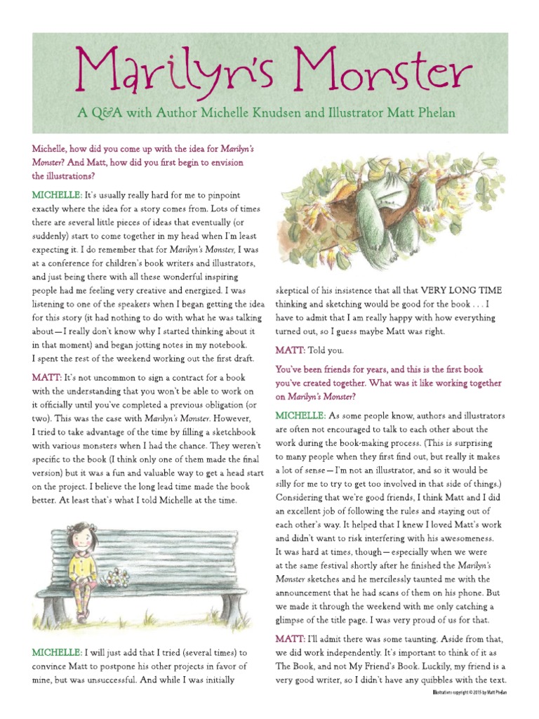 Marilyn's Monster - Q&A With Michelle Knudsen & Matt Phelan | PDF ...