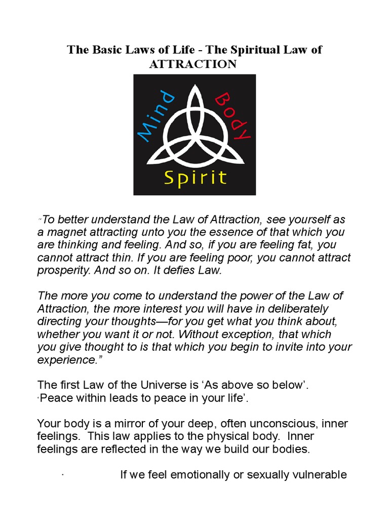 The Basic Laws of Life - The Spiritual Law of ATTRACTION | PDF | Self ...