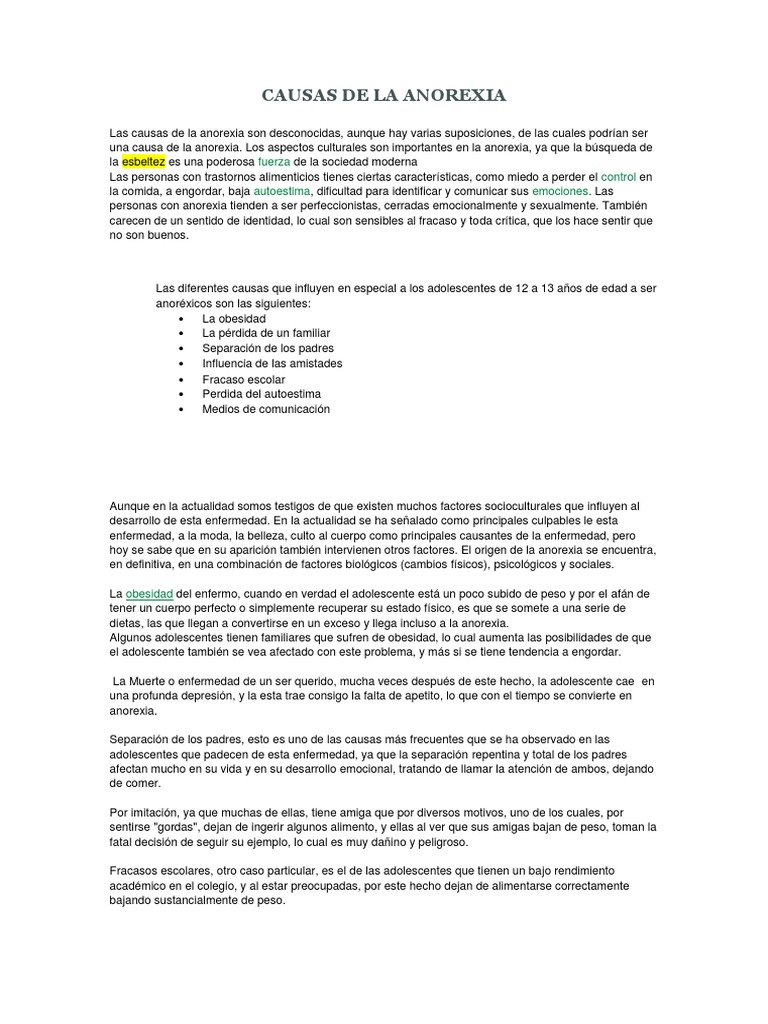 Causas y Efectos de La Anorexia | PDF | Anorexia nerviosa | Desorden ...
