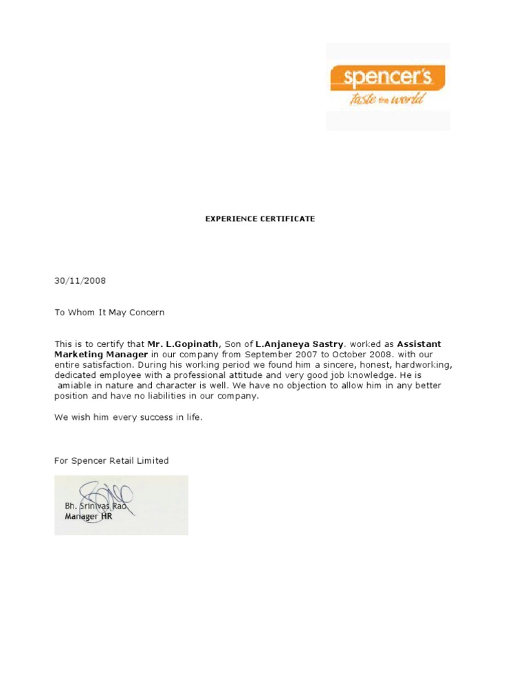 Experience Certificate | PDF