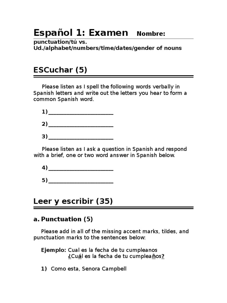 Spanish 1 - Repaso 1 | PDF | English Language | Grammatical Gender