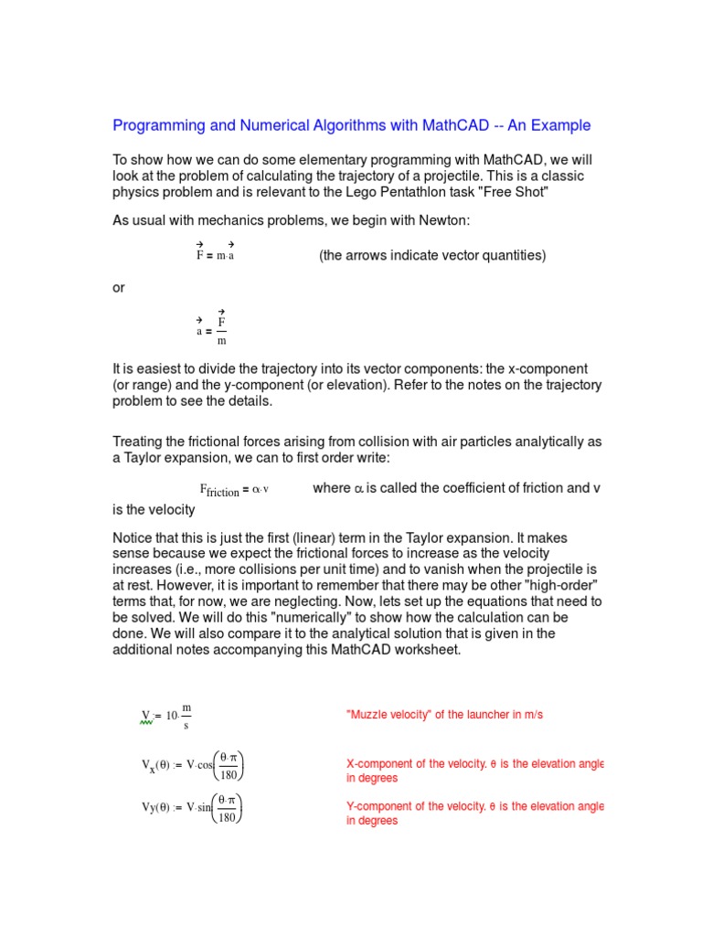 Mathcad - Mathcad - Examples of Programming PDF | PDF | Trajectory ...