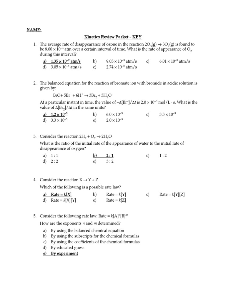 Kinetics Comprehensive Review Packet - KEY | PDF | Activation Energy ...