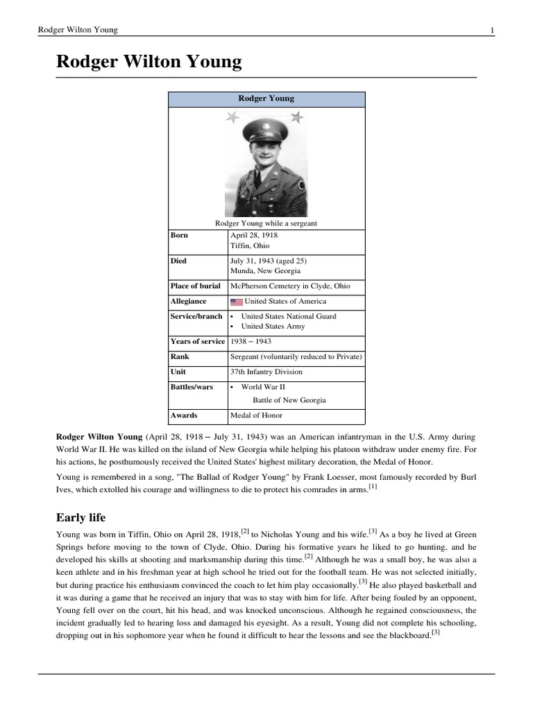 Rodger Young Biography | PDF | Military Organization | Military Science