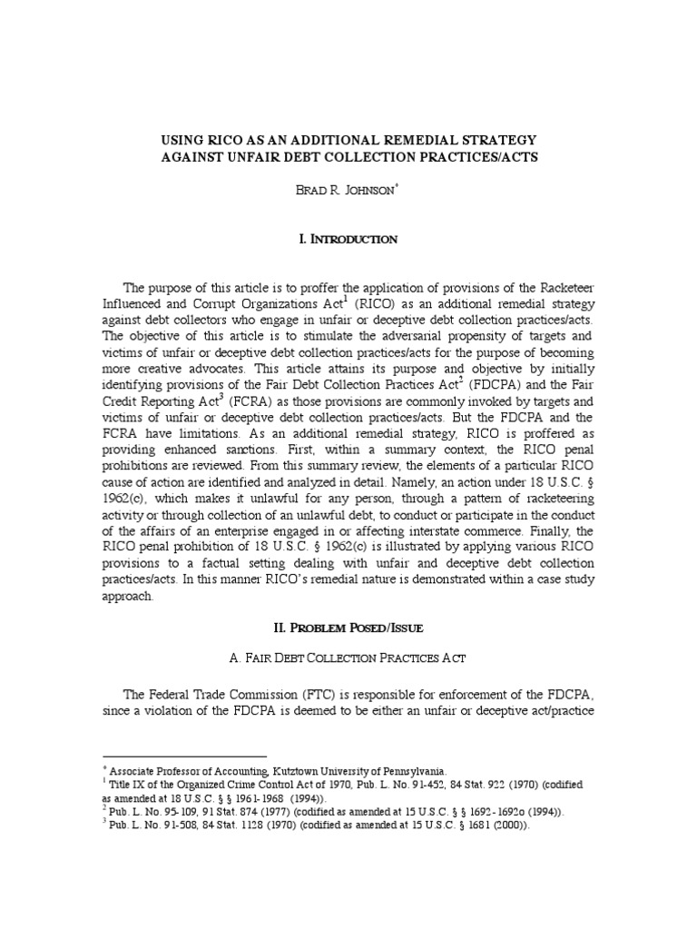 Using RICO To Handle Debt Collectors | PDF | Racketeer Influenced And ...