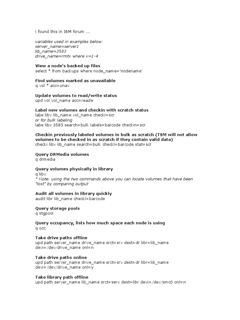 My TSM Commands | PDF