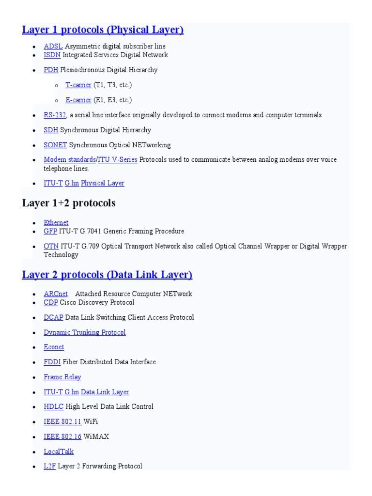 Layer 1 Protocols Pdf Internet Protocols Internet Protocol Suite
