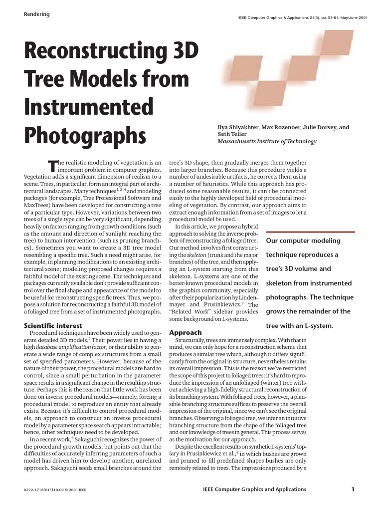 Ilya Shlyakhter Et. Al. - Reconstructing 3D Trees From Instrumented Photographs | PDF | 3 D ...