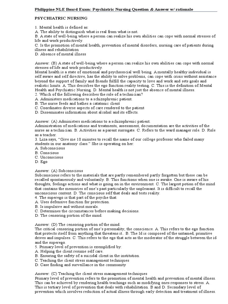 Psychiatric Nursing Exam Q&A Guide | PDF | Sexual Arousal | Bulimia Nervosa