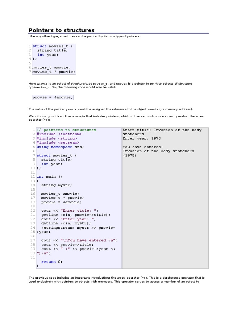 Pointers To Structures Struct Int Pdf Pointer Computer Programming Integer Computer