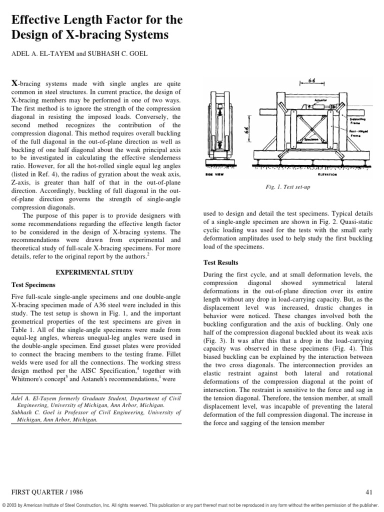 Effective Length Factor For The Design of X-Bracing Systems PDF | PDF ...