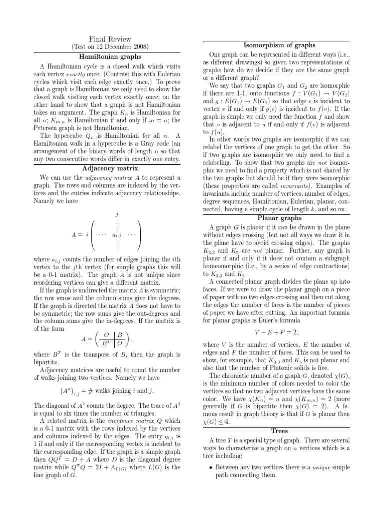 UCLA Math 61 Final Review | PDF | Vertex (Graph Theory) | Graph Theory