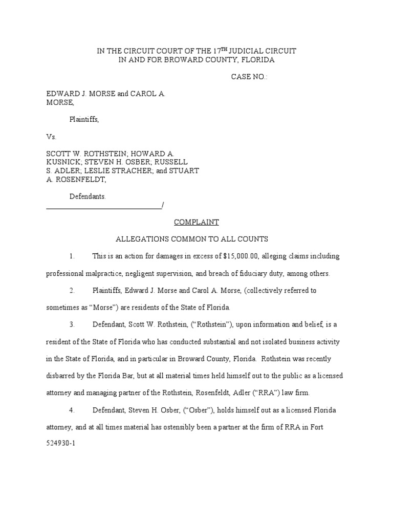 Rothstein Revised Malpractice Complaint | PDF | Settlement (Litigation) | Lawsuit