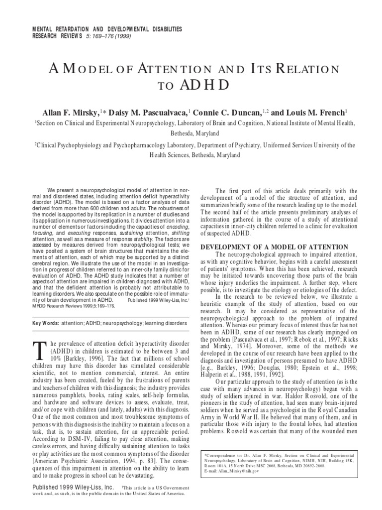1999 Mirsky Model Attention ADHD | PDF | Attention Deficit ...