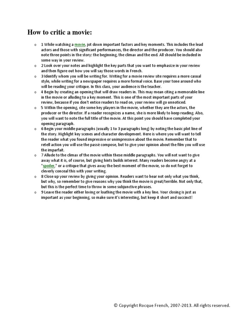 How To Critique A Movie | PDF | Leisure