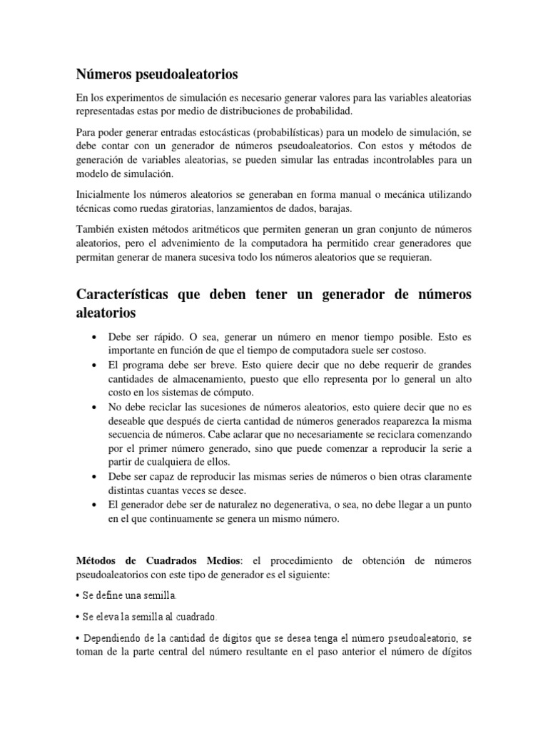 Números Pseudoaleatorios | PDF | Simulación | Variable aleatoria
