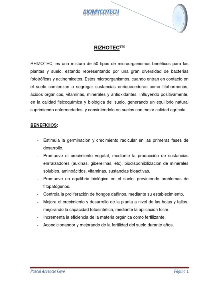 RHIZOTEC | PDF | Nutrientes | Microorganismo