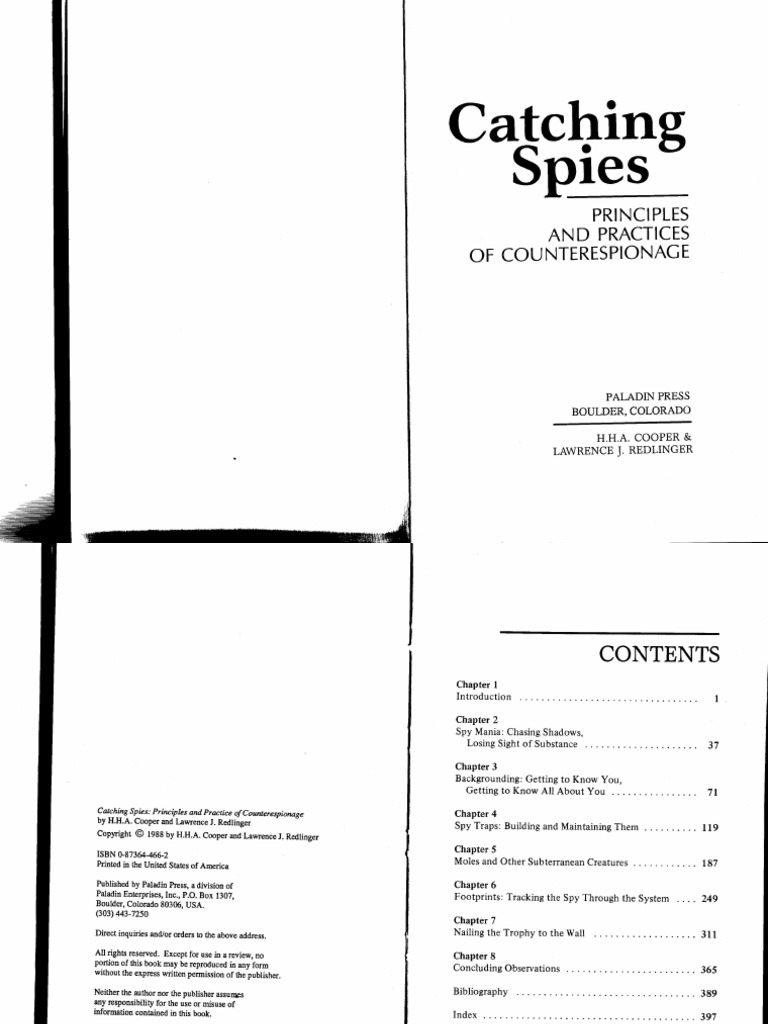 Catching Spies - Principles and Practices of Counterespionage - Paladin ...