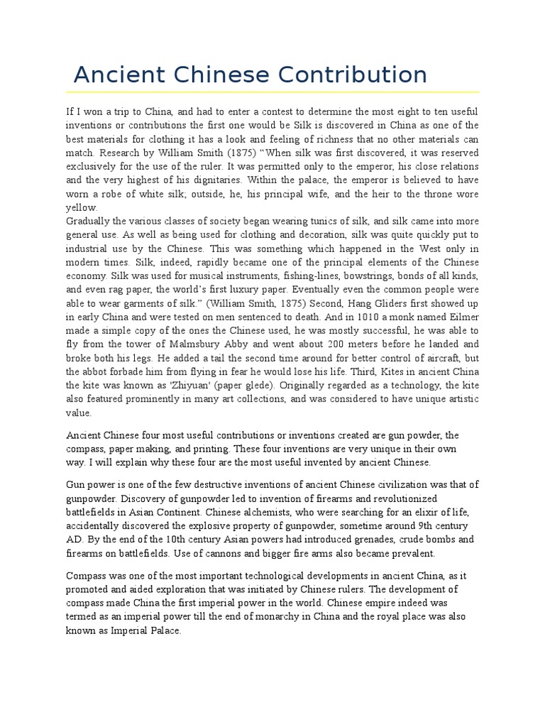Ancient Chinese Contribution | PDF | Gunpowder | Silk