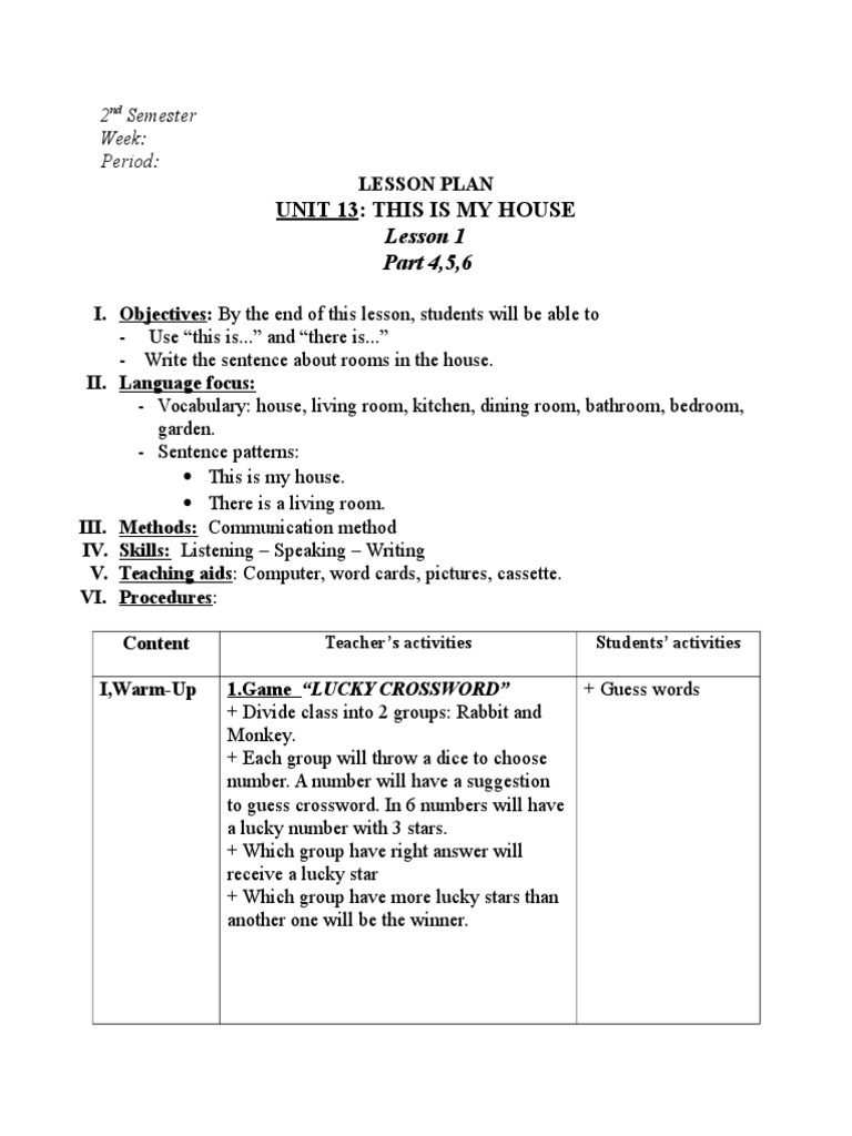 Lesson Plan: My House Vocabulary | PDF