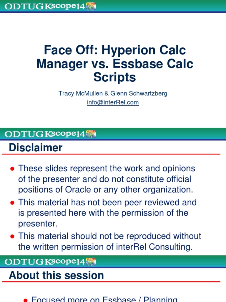 KSCOPE14-Face Off Hyperion Calc Manager Vs Essbase Calc Scripts | PDF | Variable (Computer ...