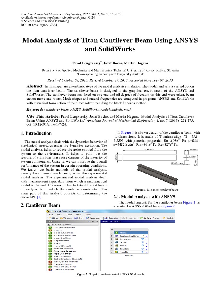 Modal Analysis of Titan Cantilever Beam Using ANSYS and SolidWorks ...