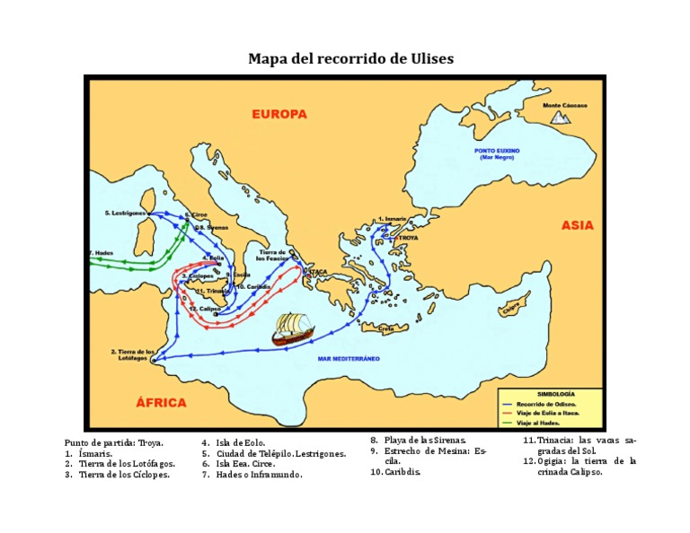 Odisea 01. Mapa Del Recorrido de Ulises.