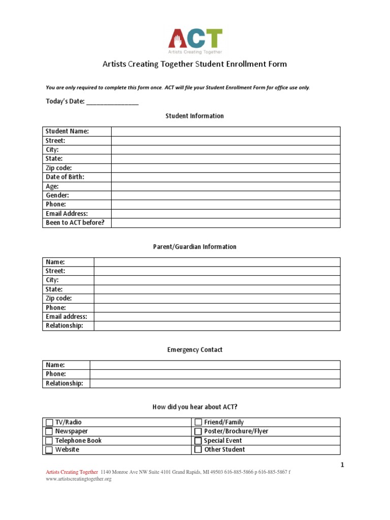 ACT Student Enrollment Form | PDF | Race And Ethnicity In The United ...