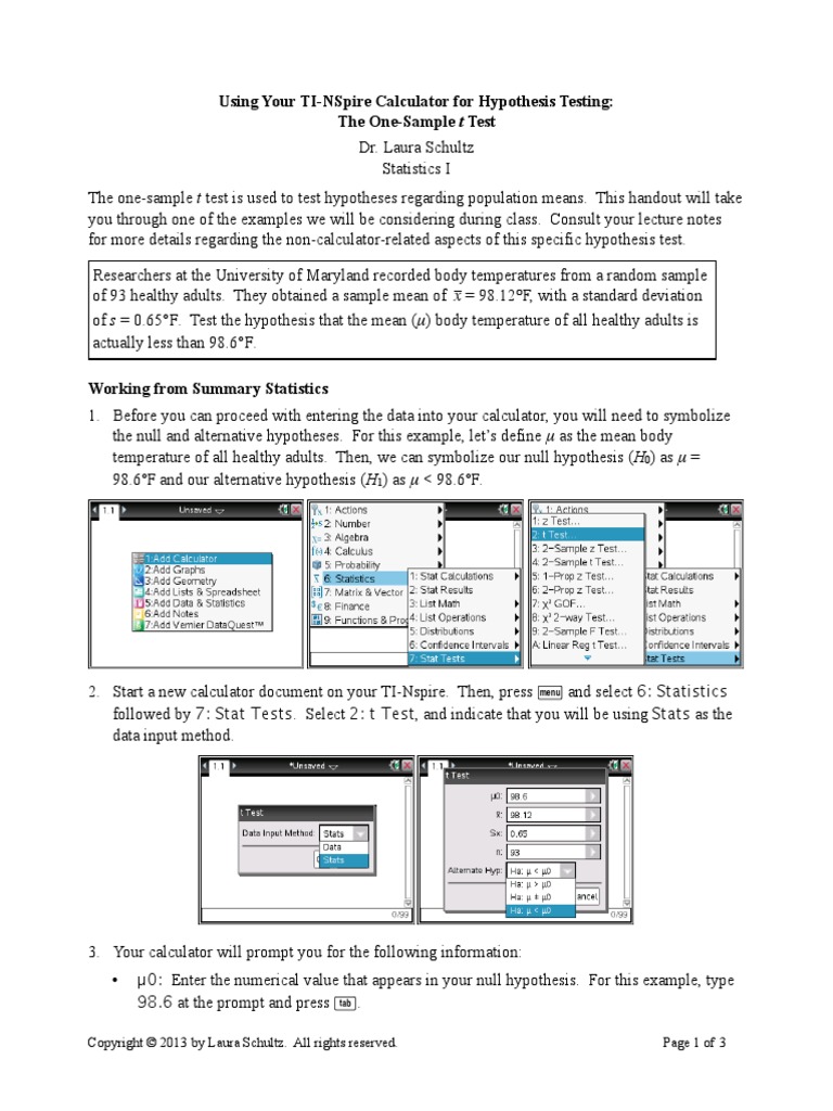 T-Test TI-NSpire Calculator | PDF | Student's T Test | Statistical ...
