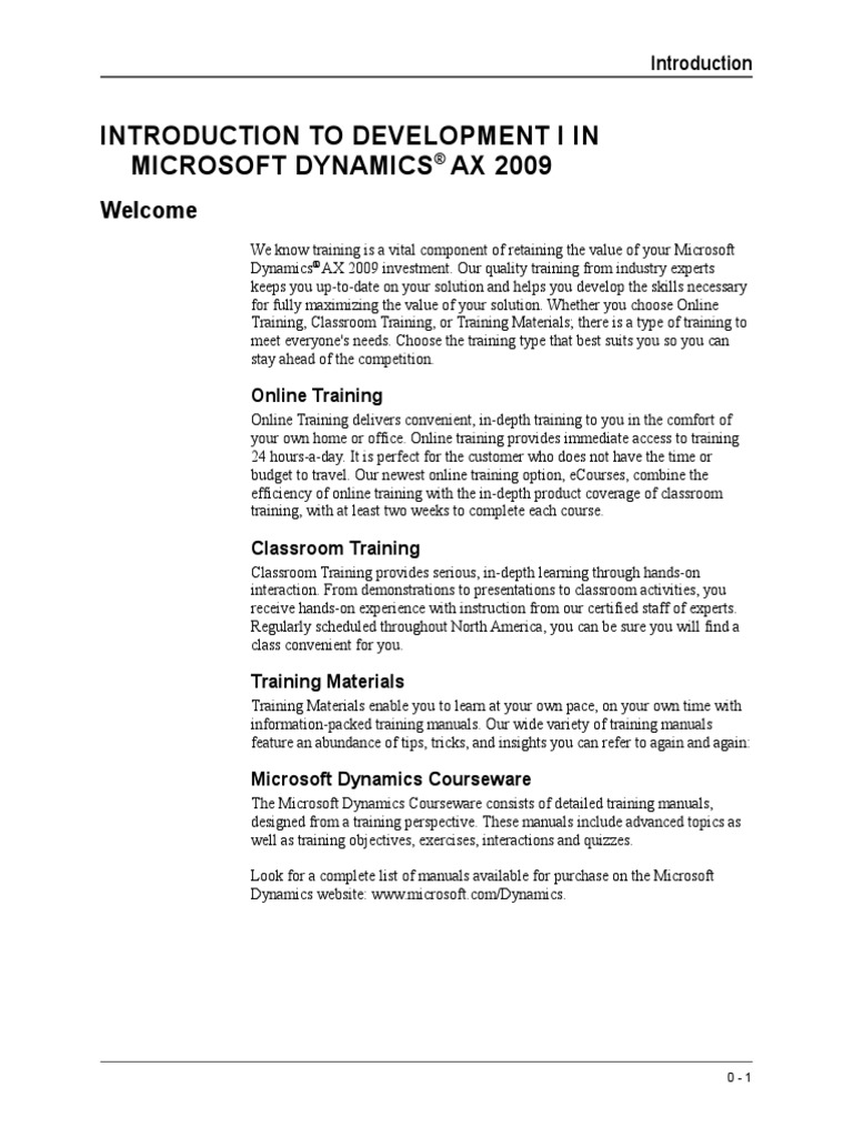 Introduction To Development I in Microsoft Dynamics AX 2009: Welcome ...