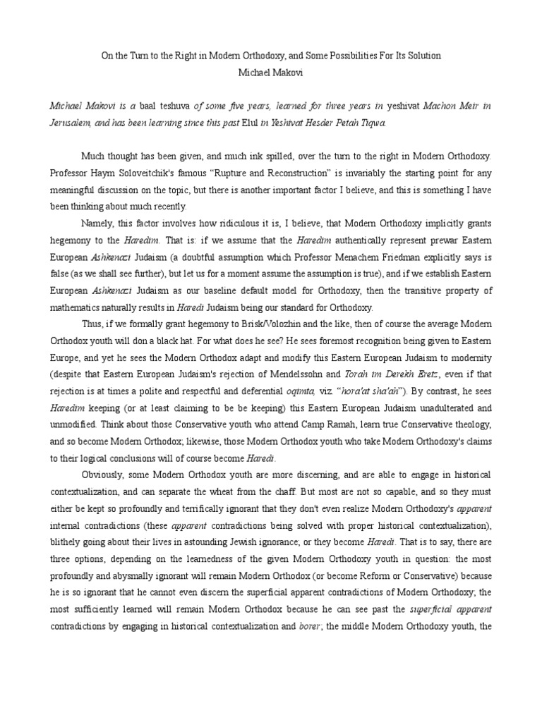 On The Turn To The Right in Modern Orthodoxy, and Some Possibilities ...