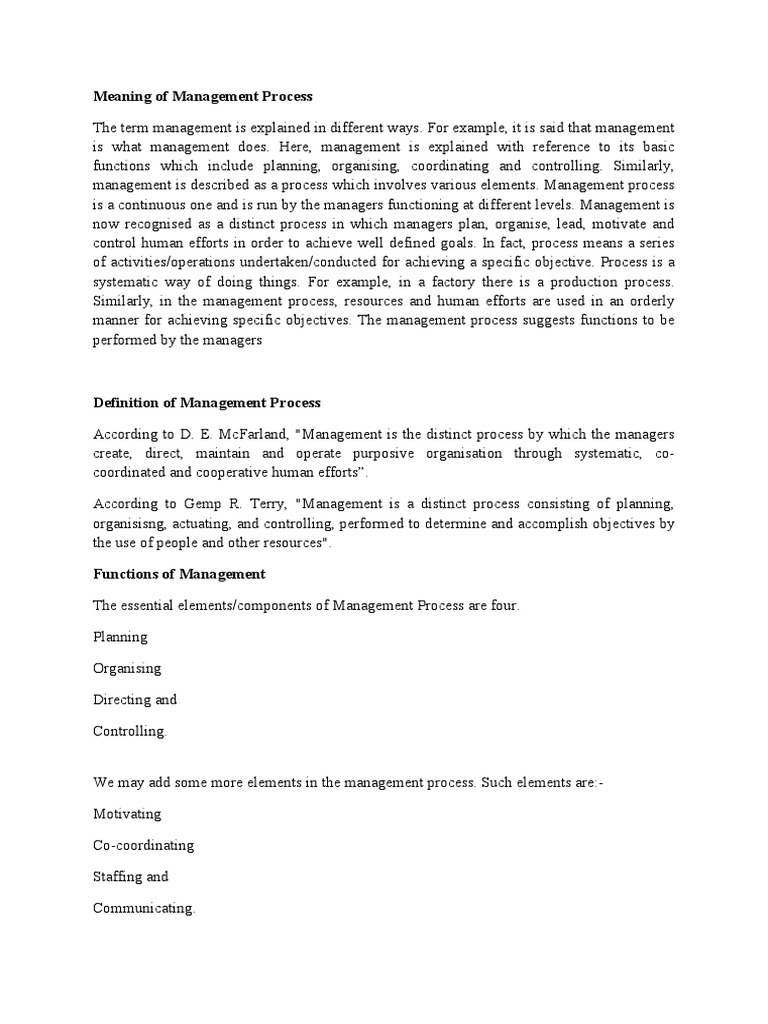Meaning of Management Process and Diff Betn MGMT and Admin | PDF | Motivation | Motivational